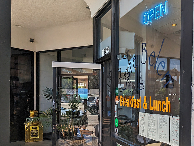 The blue neon "OPEN" sign beckons like a lighthouse for the breakfast-starved. Simple storefront, extraordinary flavors waiting inside.