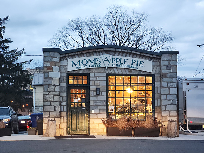 The stone cottage exterior glows at dusk, like a beacon of buttery hope for dessert pilgrims. Mom's Apple Pie isn't just a bakery&mdash;it's a destination.