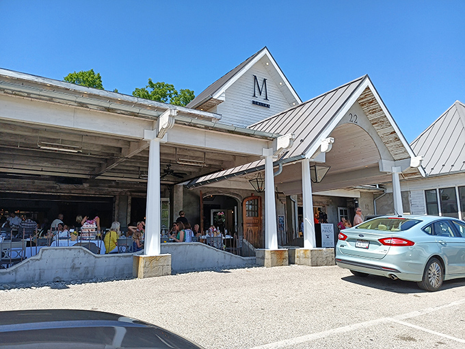 The iconic white facade of M Italian stands proudly in Chagrin Falls, where luxury vehicles often line up outside&mdash;a telltale sign you've found something special.