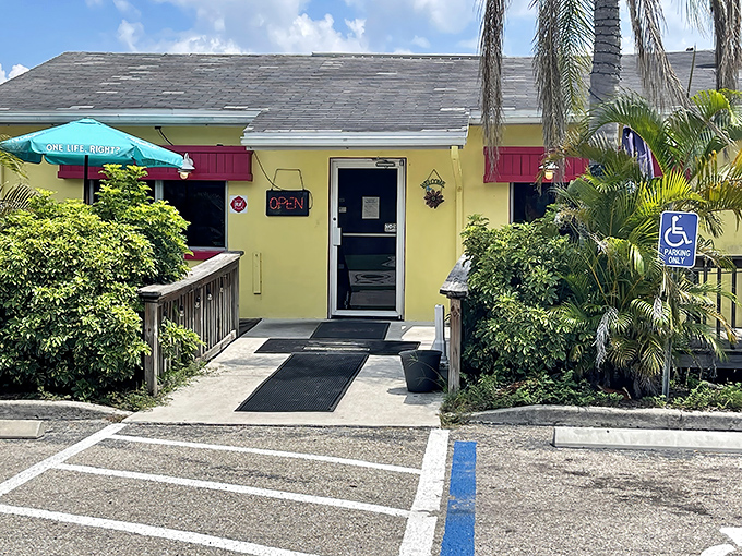 The sunshine-yellow exterior of Caesar's isn't just a building—it's a breakfast beacon calling to waffle enthusiasts across Bradenton.