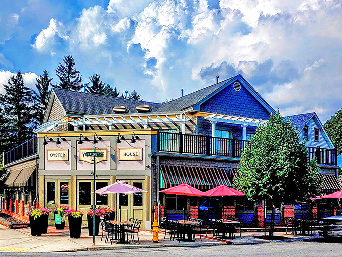 Youell's blue-roofed charm stands out like a seafood oasis in Allentown, complete with colorful umbrellas that practically whisper, "Come sit a while."
