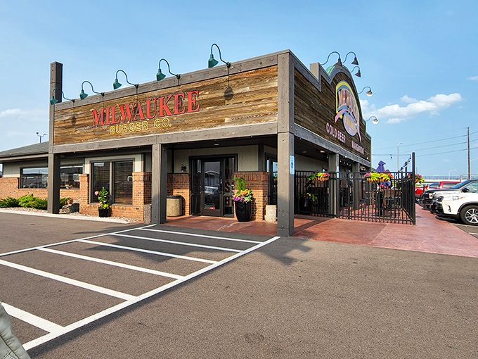The rustic wooden fa&ccedil;ade of Milwaukee Burger Company welcomes hungry travelers like a beacon of comfort food hope in Eau Claire's dining landscape.