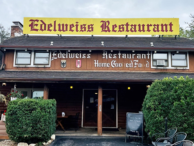 The bright yellow sign of Edelweiss Restaurant stands out like a Bavarian beacon in Staunton, promising authentic German comfort food that'll transport you across the Atlantic.