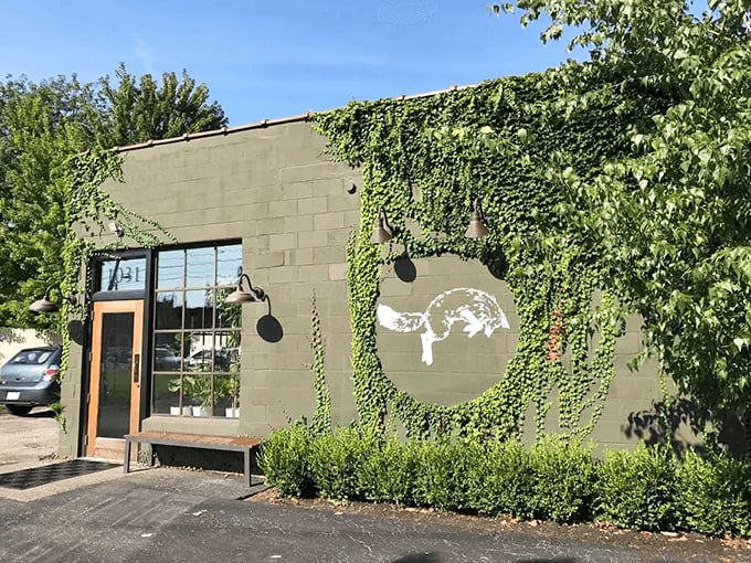 The unassuming gray exterior with its illuminated fox logo is like finding a secret clubhouse for pastry enthusiasts.