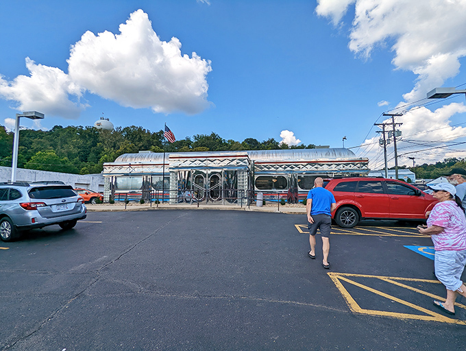 The gleaming stainless steel exterior of Maddy's Diner 23 shines like a beacon of hope for hungry travelers on US-23. Classic Americana at its finest.
