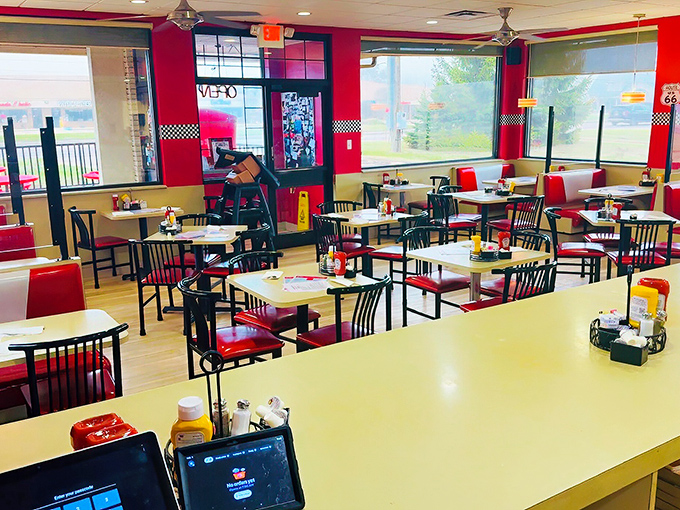 The iconic red metal roof of Anchor Bay Pit Stop Diner stands out like a beacon for hungry travelers. Michigan's answer to the roadside diners of yesteryear, complete with small-town charm.