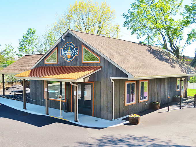 Rustic charm meets serious barbecue at Jesse's wooden cabin-like exterior. Like finding a treasure chest of smoked meats in the Pennsylvania countryside.