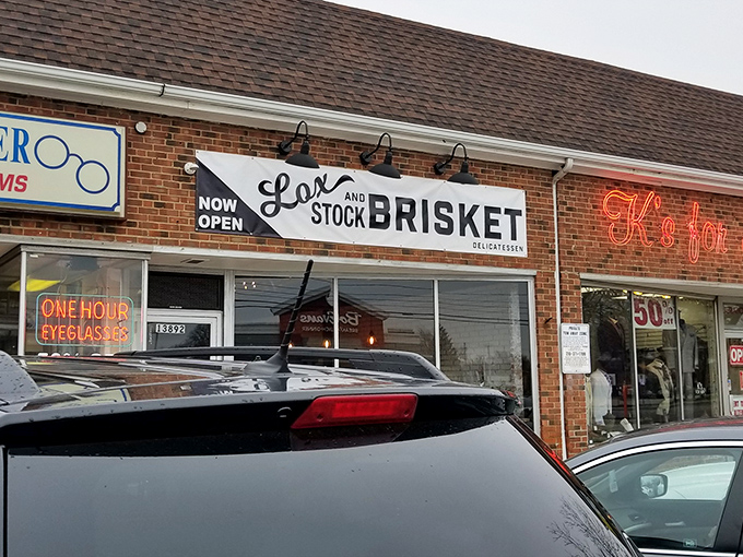 The unassuming storefront that houses sandwich greatness. Like finding a Michelin star restaurant in a strip mall, Lox, Stock, and Brisket proves appearances can be deliciously deceiving.