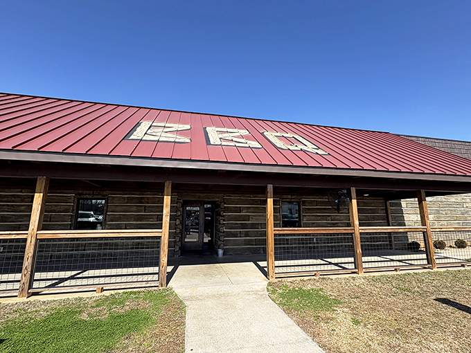 That red roof isn't just a landmark - it's a beacon calling hungry souls to barbecue salvation.