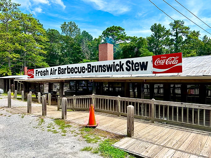 The pilgrimage begins here. Fresh Air Barbecue's unassuming exterior promises no frills, just decades of smoky perfection waiting inside.