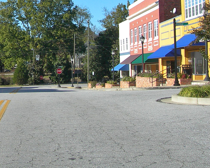 Whitmire's historic Main Street buildings showcase a palette of brick reds and sunny yellows, where colorful awnings invite you to slow down and stay awhile.
