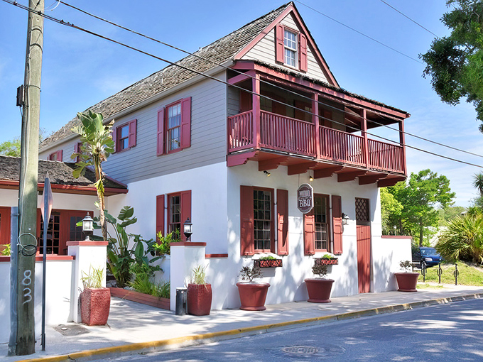The unassuming entrance to BBQ nirvana. Mojo's rustic charm beckons hungry travelers like a smoky siren call to the historic streets of St. Augustine.