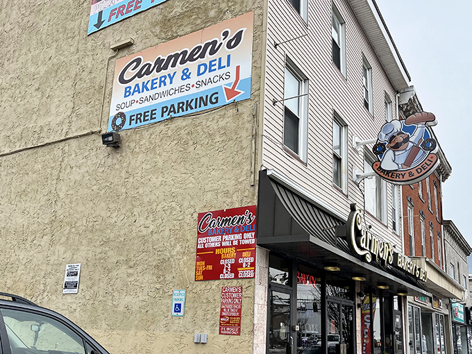 The storefront that launched a thousand cravings. Carmen's elegant signage and classic American flag promise authentic Italian-American delights within these Hazleton walls.