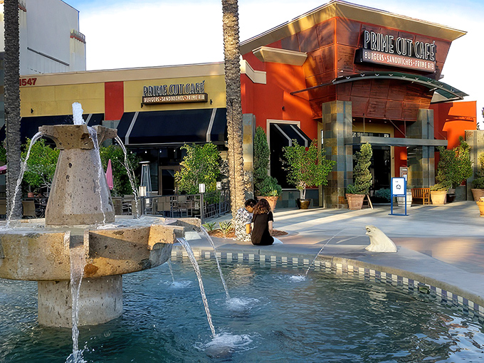The vibrant exterior of Prime Cut Caf&eacute; stands like a culinary beacon in Orange, California, promising delicious adventures under that perfect blue sky.