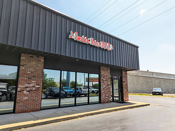 The unassuming exterior of Smokin' Notes BBQ proves the old adage: the less flashy the building, the more serious the barbecue inside.