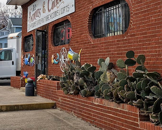 The nautical-themed fa&ccedil;ade of A-1 Antiques welcomes treasure hunters with colorful crabs and compass roses&mdash;Maryland's coastal charm in brick-and-mortar form.