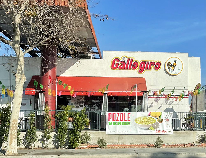 The rooster has landed! El Gallo Giro's iconic storefront in Santa Ana stands as a beacon of authentic Mexican cuisine, its proud logo promising culinary adventures within.