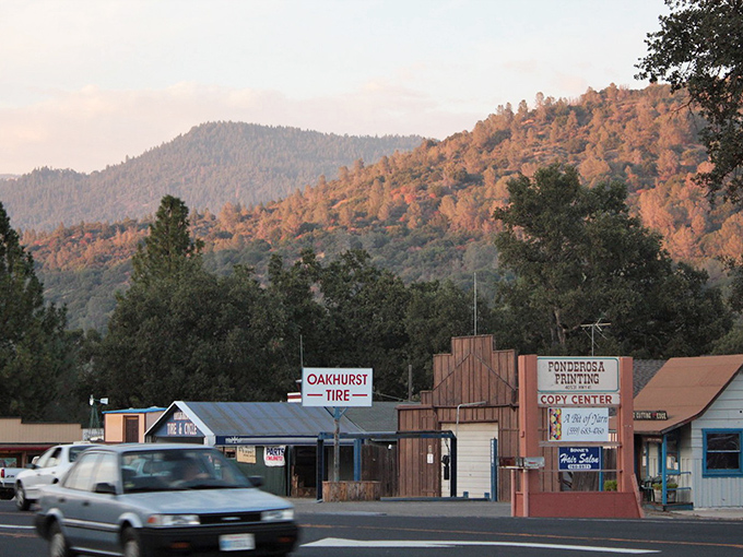 Downtown Oakhurst welcomes you with mountain-framed streets where rush hour means three cars at a stop sign and everyone waves.