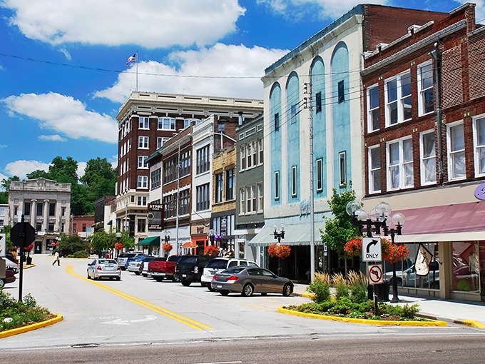 Downtown Alton's historic streetscape feels like a movie set where actual humans live, not some soulless strip mall where dreams go to die.