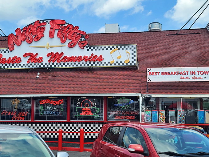 That checkered flag exterior screams "victory lap for your taste buds" louder than a NASCAR announcer.