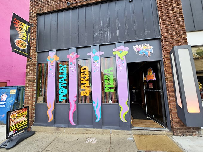 This psychedelic storefront promises pizza adventures that would make even the most jaded foodie do a double-take.