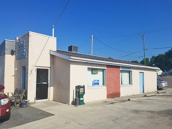 The unassuming exterior of Midway Restaurant in Kenton hides culinary treasures within. Like finding a diamond in a parking lot—complete with blue awning!