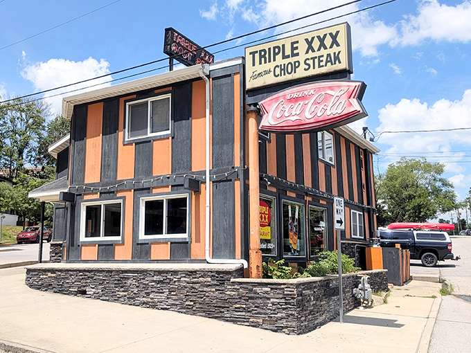 The unmistakable orange and black striped exterior of Triple XXX stands out like a beacon for hungry travelers. Purdue students have been making pilgrimages here for generations.