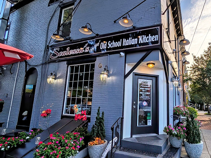 The blue brick exterior of Scalessa's isn't just charming&mdash;it's a beacon of culinary promise with those flower boxes practically shouting, "Good food happens here!"