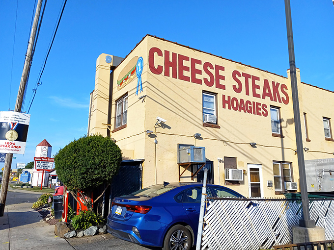The unassuming yellow facade boldly announces its purpose to the world. No fancy frills needed when your cheesesteaks speak volumes.