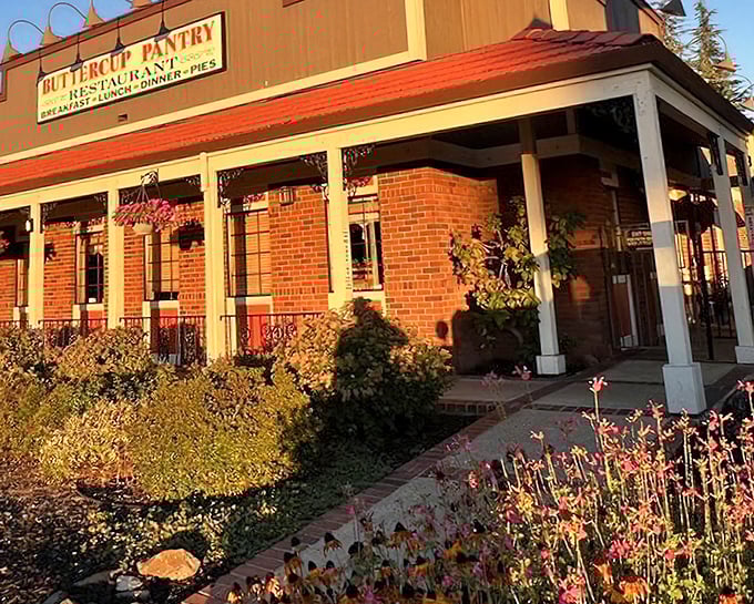 The brick facade of Buttercup Pantry stands as a beacon of breakfast hope on Placerville's Main Street, promising comfort food salvation to hungry travelers.