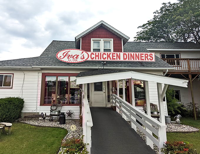 The red-topped white building with its colorful rooster sentinel practically screams "comfort food lives here!" A Michigan pilgrimage site disguised as a humble restaurant.