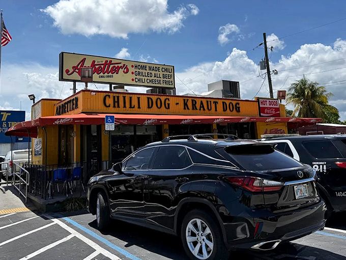 That bright yellow facade isn't just eye-catching &ndash; it's a beacon calling all hot dog lovers home.