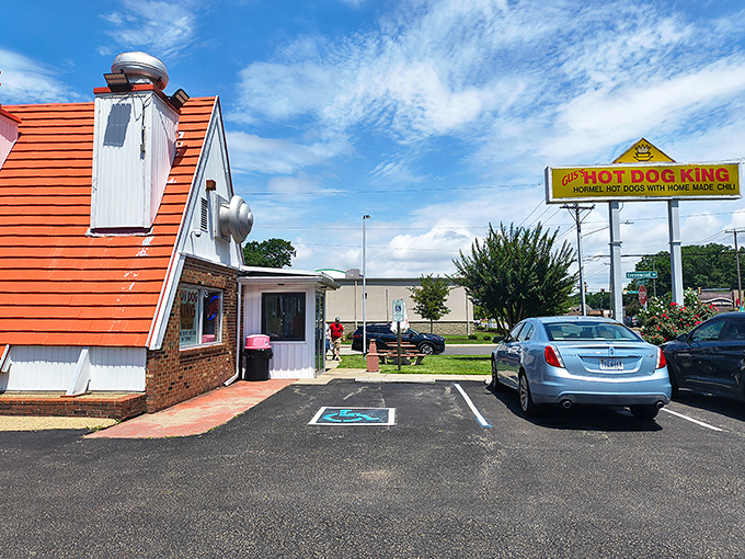 The iconic orange roof of Gus's Hot Dog King stands like a beacon of comfort food salvation on Jefferson Avenue in Newport News.