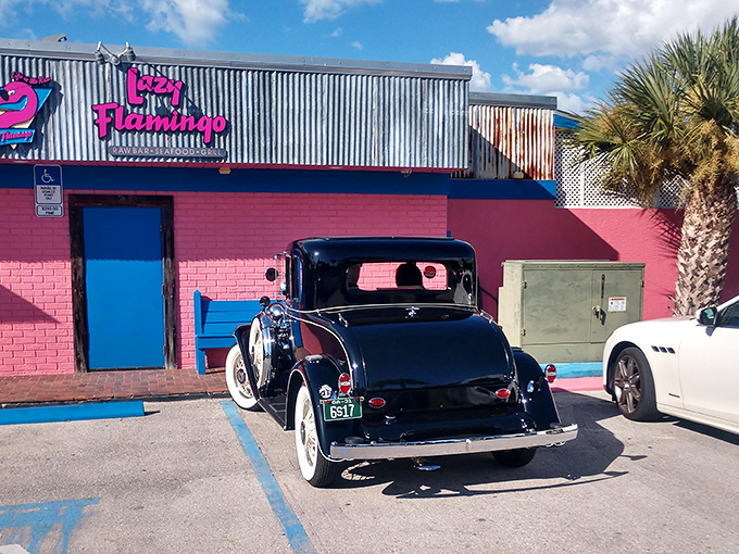 The iconic pink sign welcomes hungry travelers like a neon beacon of seafood salvation. Florida dining doesn't get more authentic than this.