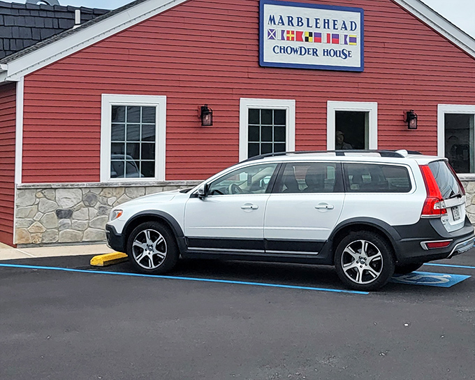 The distinctive red siding and stone foundation of Marblehead Chowder House stands as a New England lighthouse in Pennsylvania's culinary landscape, beckoning seafood lovers home. 