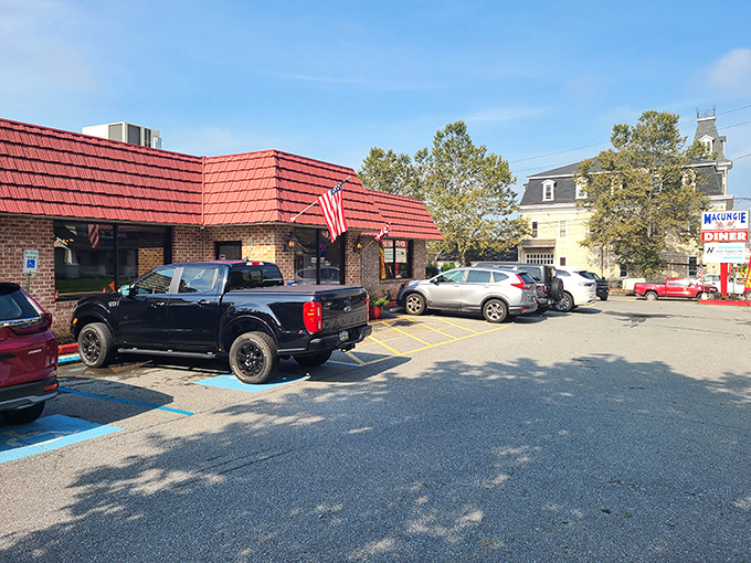 The iconic red-roofed brick building with American flags proudly waving says everything you need to know&mdash;comfort food and patriotism served in equal measure.
