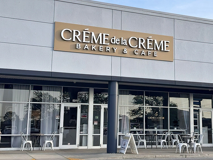 The golden signage beckons like a lighthouse for the breakfast-starved. Cr&eacute;me de la Cr&eacute;me's modern exterior promises European delights in suburban Columbus.
