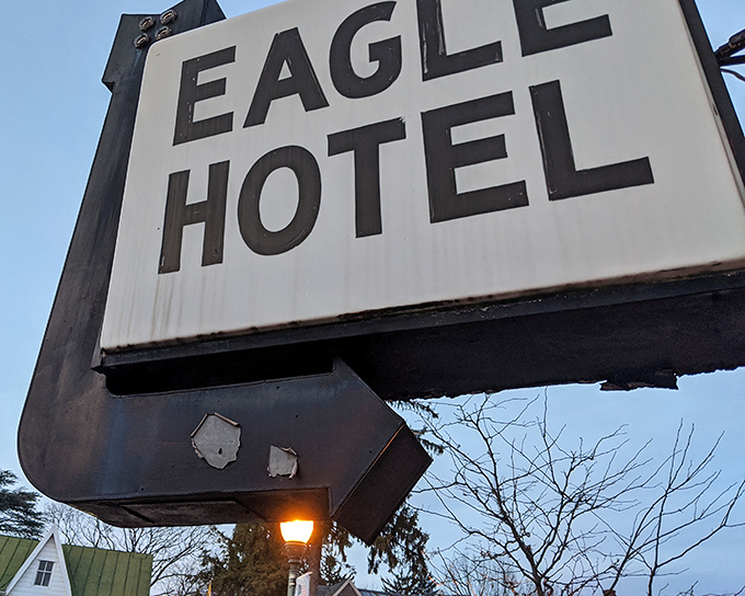 The unassuming exterior of Eagle Hotel belies the culinary treasures within. Like finding a diamond in your grandmother's junk drawer.