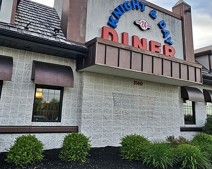 The classic stone facade of Knight & Day Diner stands like a culinary lighthouse on Lititz Pike, beckoning hungry travelers with its timeless charm.