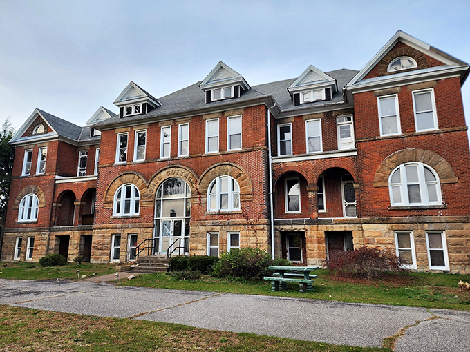 The imposing red brick fa&ccedil;ade of Madison Seminary stands proudly against the Ohio sky, its windows like watchful eyes surveying all who approach.