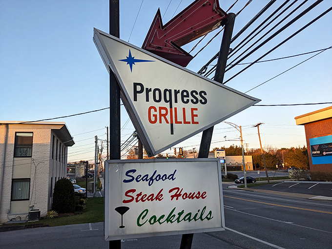 The unassuming exterior of Progress Grill hides culinary treasures within, like finding a winning lottery ticket in your winter coat pocket.