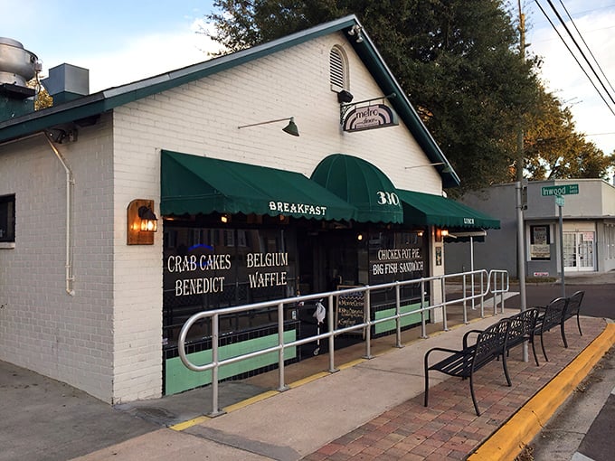 The green awning beckons like an old friend, promising comfort food treasures within this Jacksonville landmark. No fancy frills needed when the chicken and waffles speak for themselves.