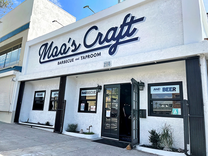 The white facade of Moo's Craft Barbecue beckons like a smoke signal to hungry Angelenos. Texas-style barbecue with California cool.