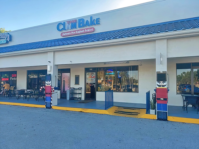 The blue-roofed sanctuary of seafood salvation stands proudly in Fort Myers, promising New England treasures that'll make you forget you're in Florida.