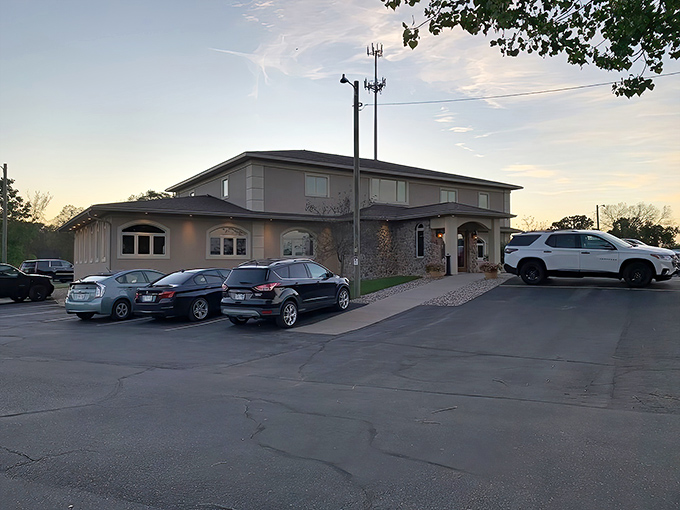 The stone-accented entrance to Cimaroli's stands like a culinary fortress, promising treasures within. Wisconsin's supper club tradition at its most inviting.