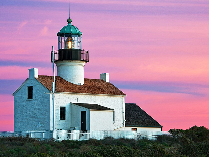 Mother Nature showing off at sunset, painting the sky in cotton candy hues behind Old Point Loma Lighthouse. Some views simply can't be filtered or improved.