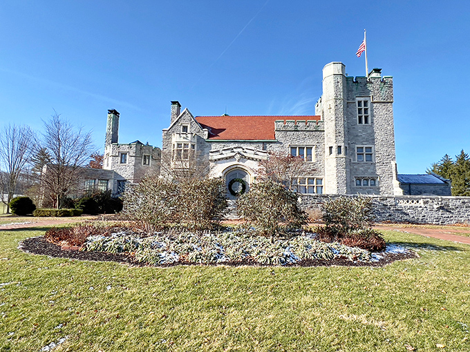The American flag proudly waves atop this medieval dream in Ohio. Who needs Europe when architectural majesty stands right in Alliance's backyard?