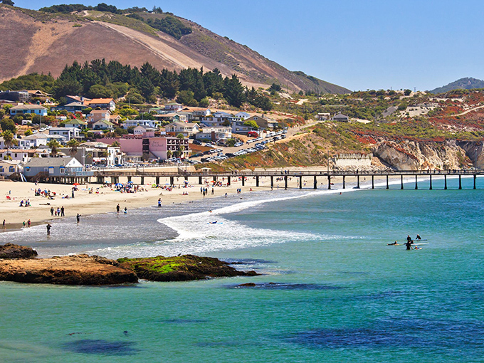 Avila Beach from above &ndash; where palm trees stand like exclamation points and the ocean whispers, "Slow down, you've arrived at California's best-kept coastal secret."