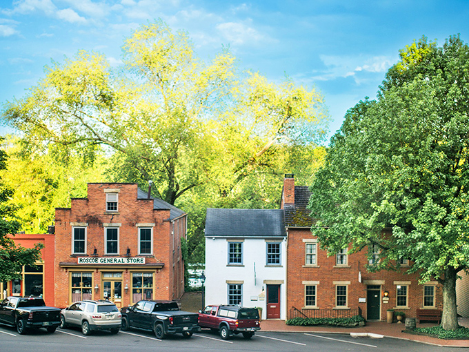 Roscoe General Store stands as a time capsule amid vibrant foliage, where shopping isn't a chore but a delightful journey back in time.