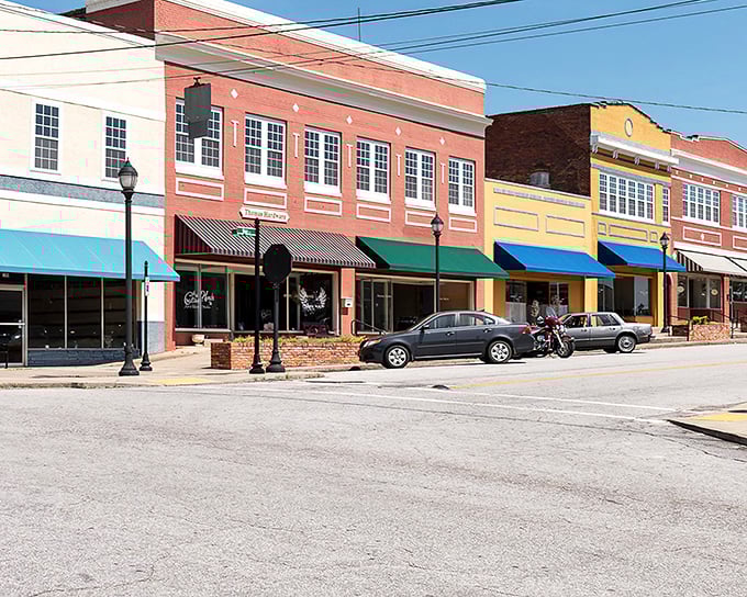 Whitmire's historic Main Street buildings showcase a palette of brick reds and sunny yellows, where colorful awnings invite you to slow down and stay awhile.